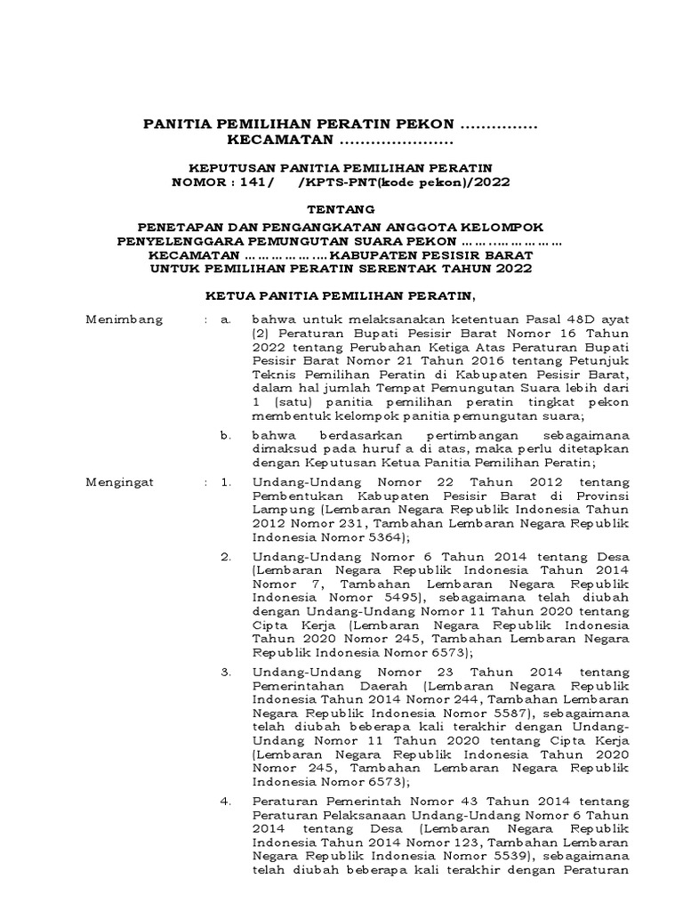 Contoh SK KPPS | PDF