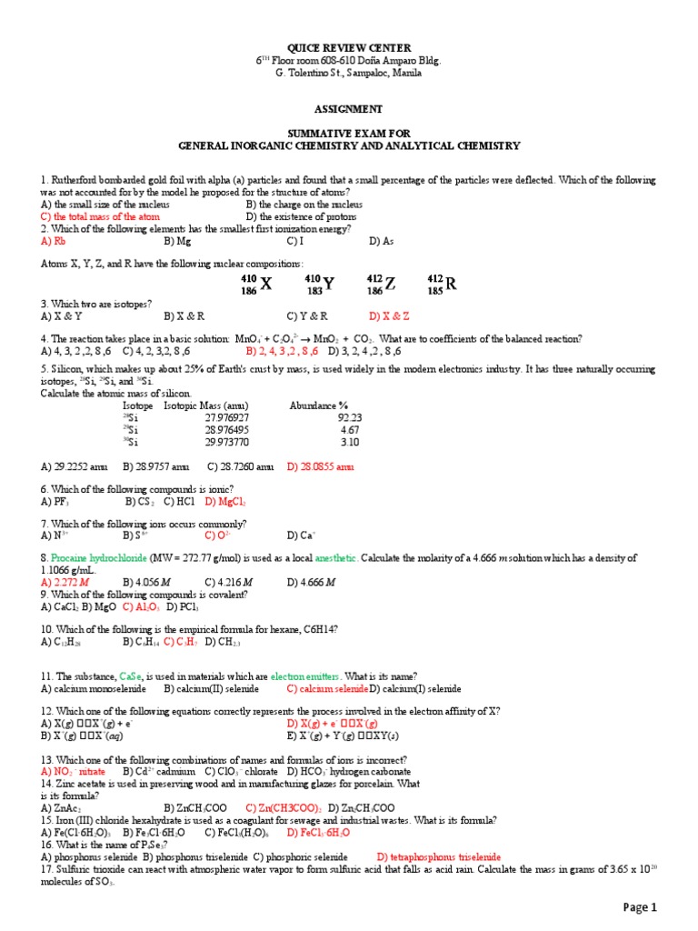 Quice Review Center: C) The Total Mass of The Atom A) RB | PDF ...
