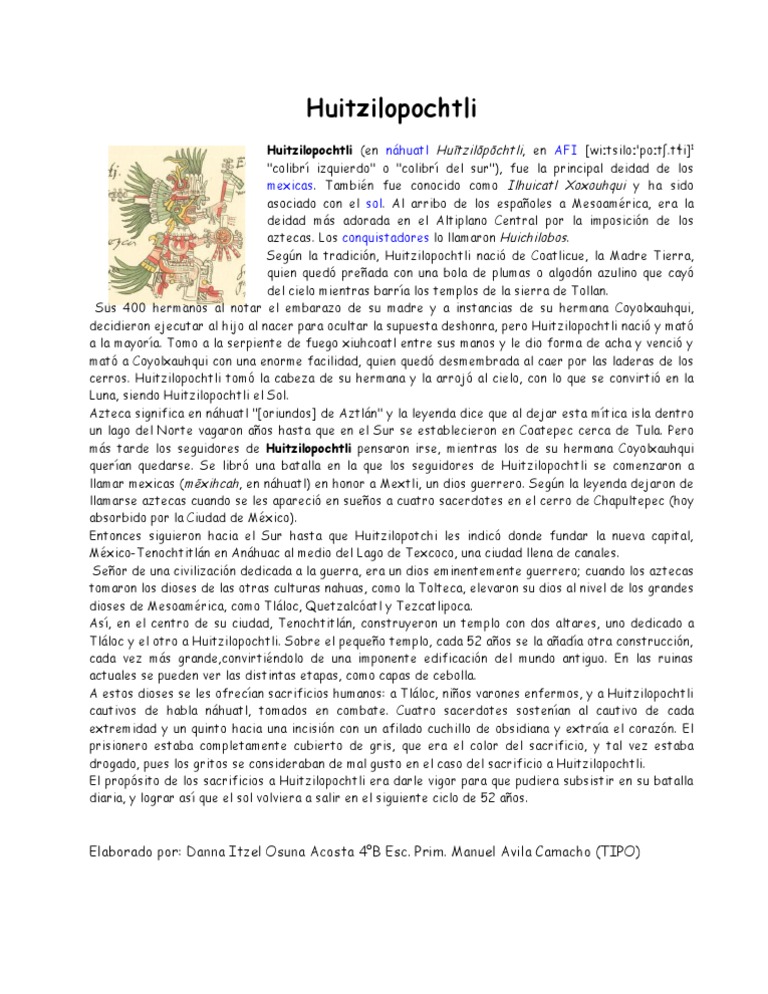 Huitzilopochtli | PDF | azteca | Religión y creencia