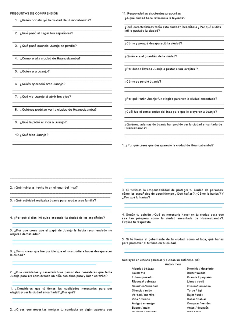 24 Copias de Cada Hoja Preguntas de Comprensión | PDF