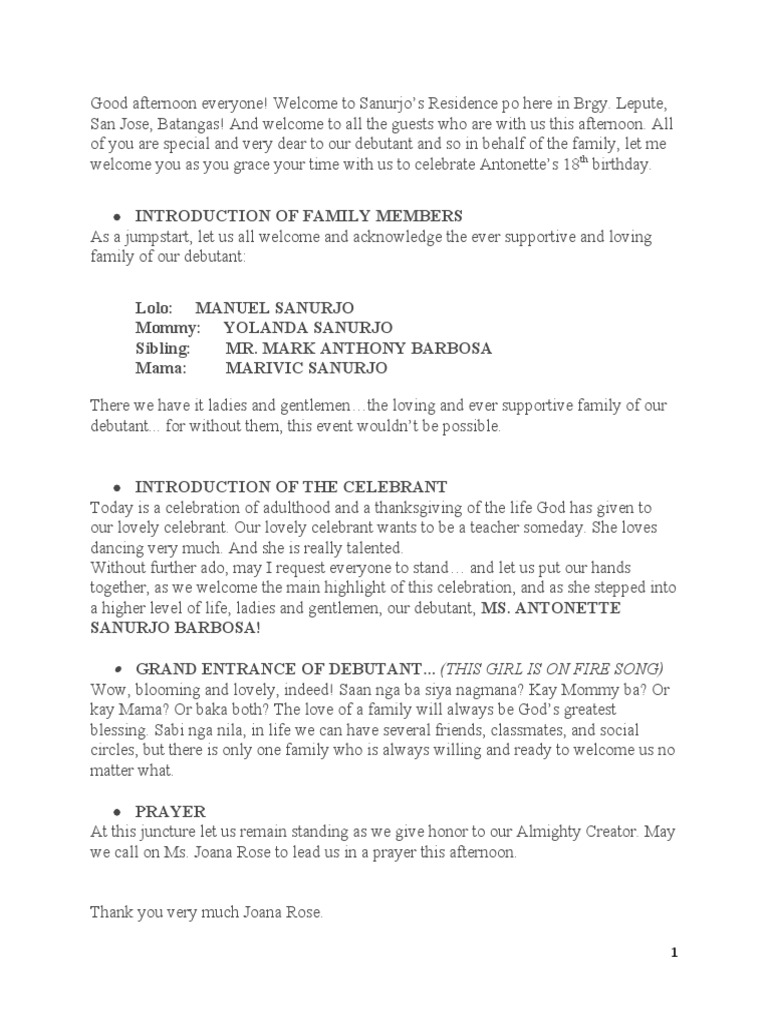 18 Birthday Emcee Script | PDF