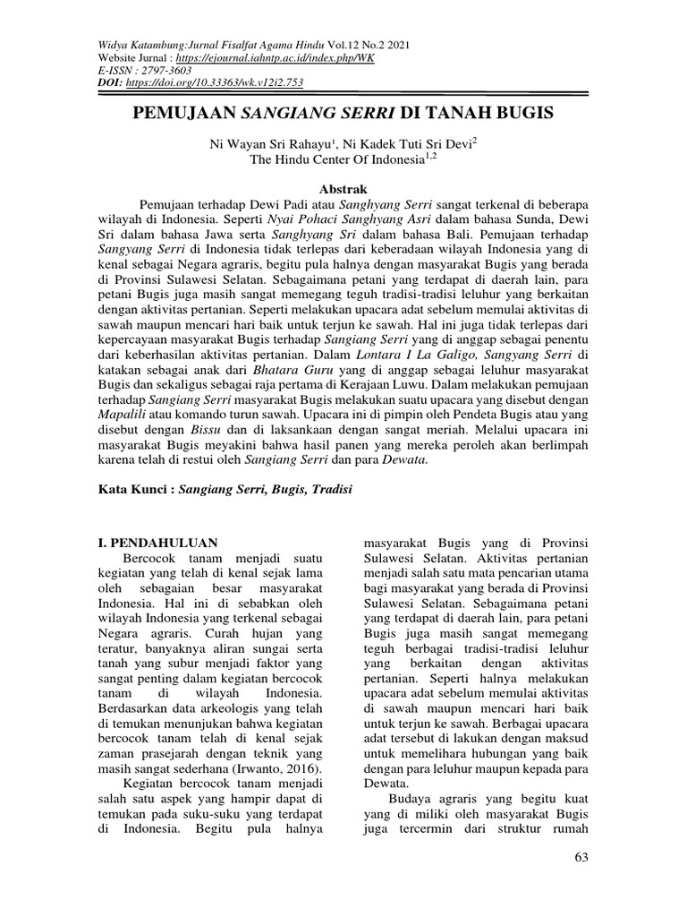 Pemujaan Sangiang Serri di Bugis | PDF