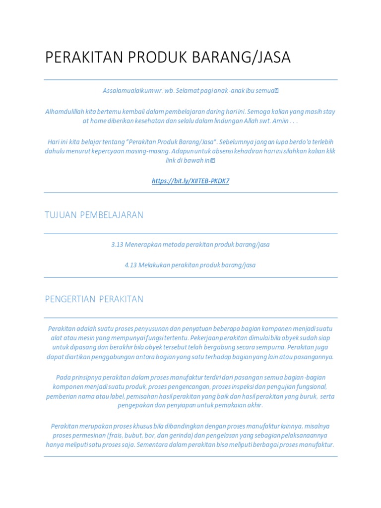 Metode dan Jenis Perakitan Produk | PDF