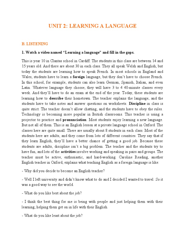 Learning A Language - Preparation - Key | PDF | Teachers | English Language