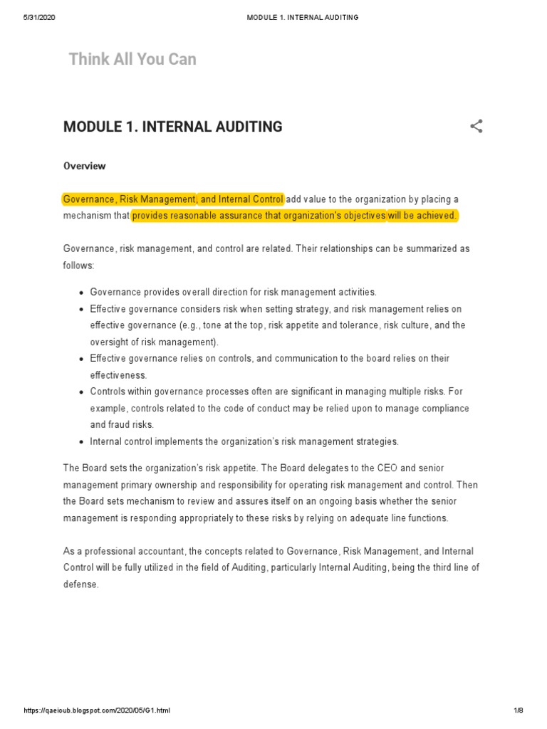 Module 1. Internal Auditing | PDF | Internal Audit | Audit