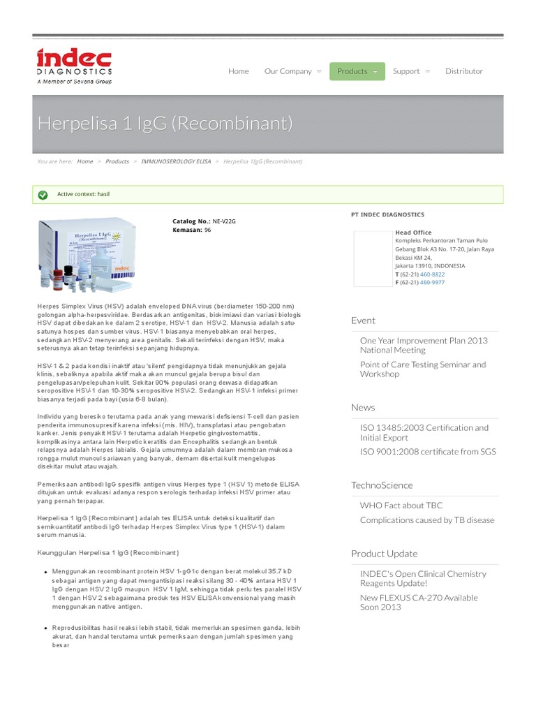 Herpelisa 1 IgG (Recombinant) - Indec Diagnostics PT | PDF