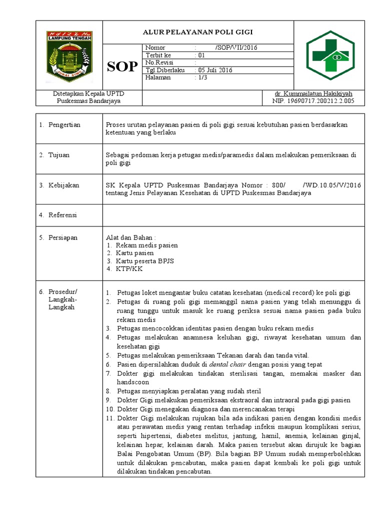 SOP Alur Pelayanan Gigi | PDF