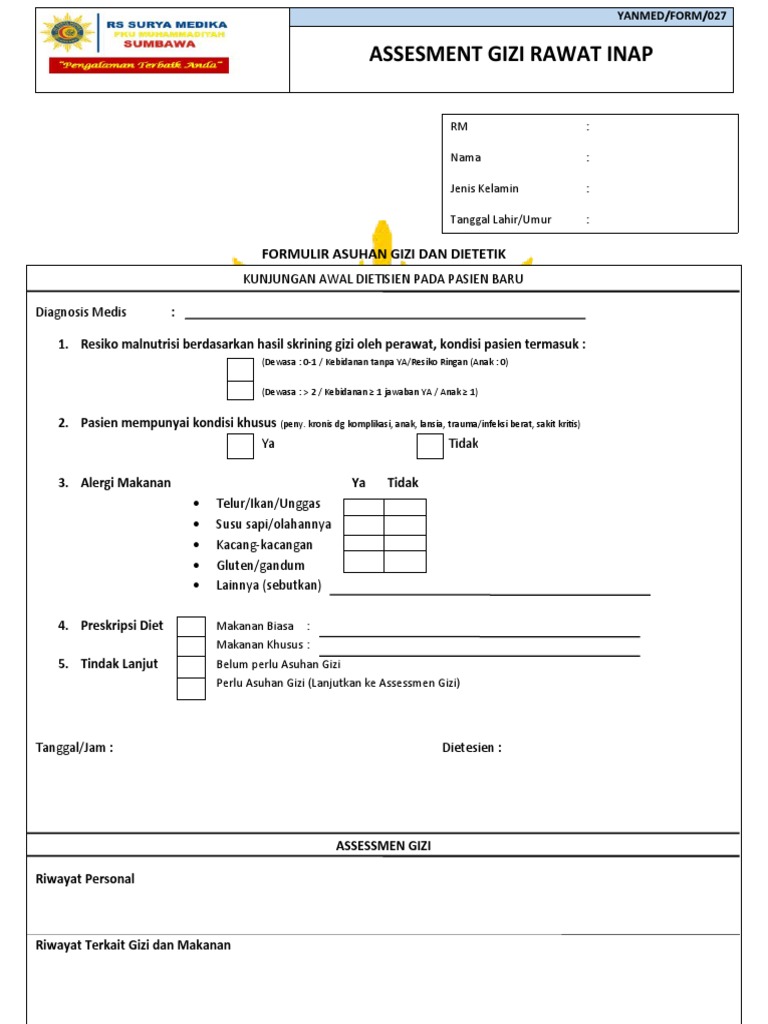 Form Assessment Gizi Rawat Inap | PDF