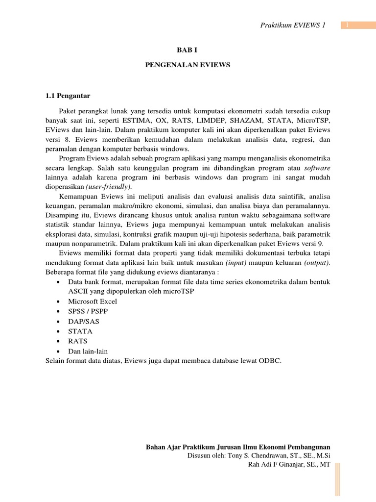 EVIEWS1 CHAPTER 1 (Pengenalan Eviews) | PDF