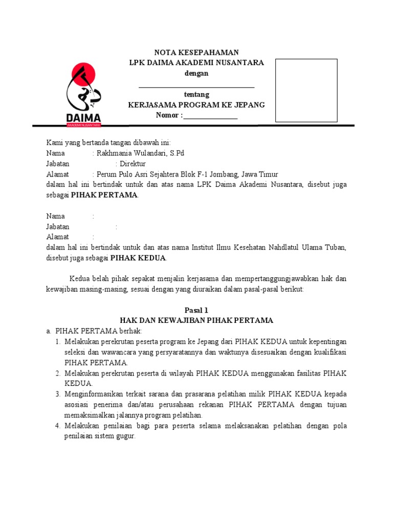 Format Mou Sekolah - Indonesia | PDF