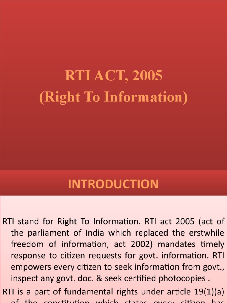 RTI ACT, 2005 (Right To Information) | PDF | Government | Justice