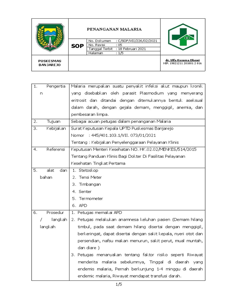 Sop Penanganan Malaria Pdf