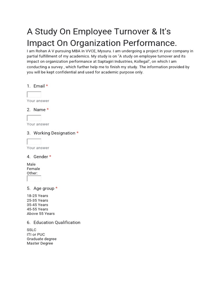 A Study On Employee Turnover Questionniare | PDF