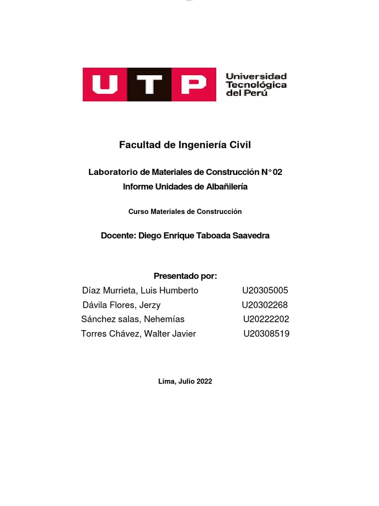 Lab 02 UTP | PDF | Albañilería | Ladrillo
