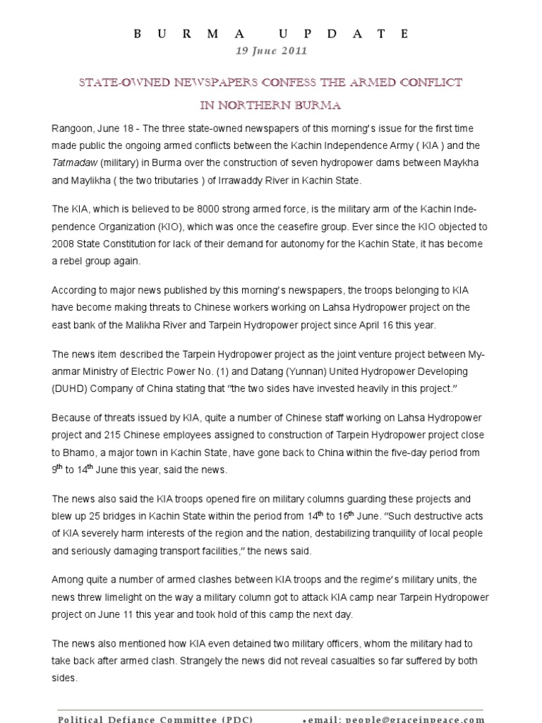 Burma Update - State-Owned Newspaper Confess The Arm Conflict in Burma ...