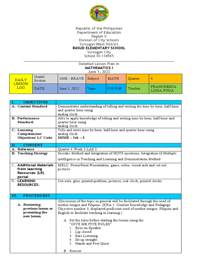 COT2 Lesson Plan MATH 1 | Download Free PDF | Lesson Plan | Teachers