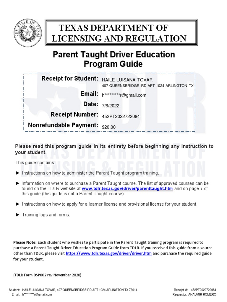 Texas Department of Licensing and Regulation: Parent Taught Driver ...