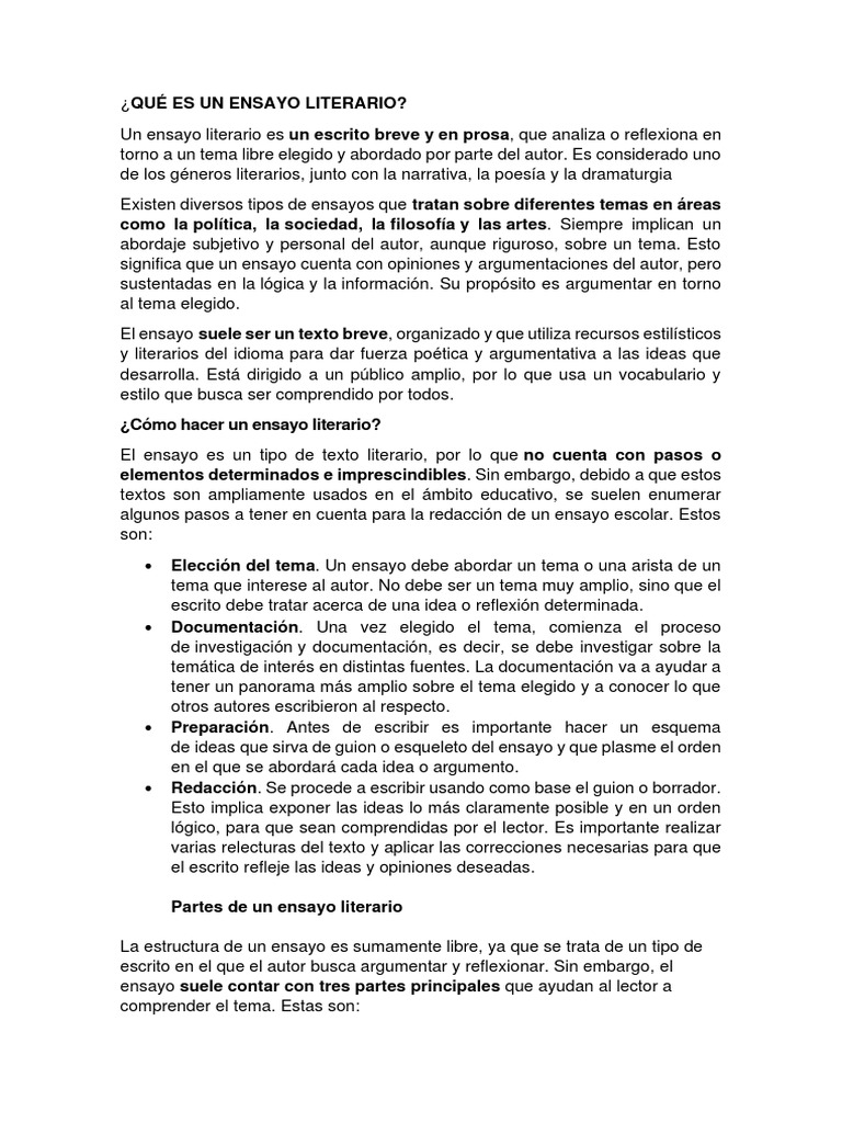 Qué Es Un Ensayo Literario | PDF | Ensayos | Autor