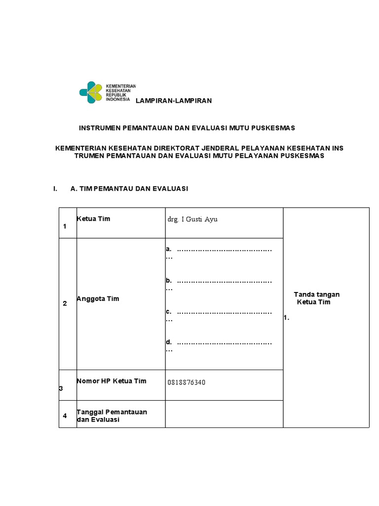 Instrumen Pemantauan Dan Evaluasi Mutu Puskesmas (REVISI) | PDF