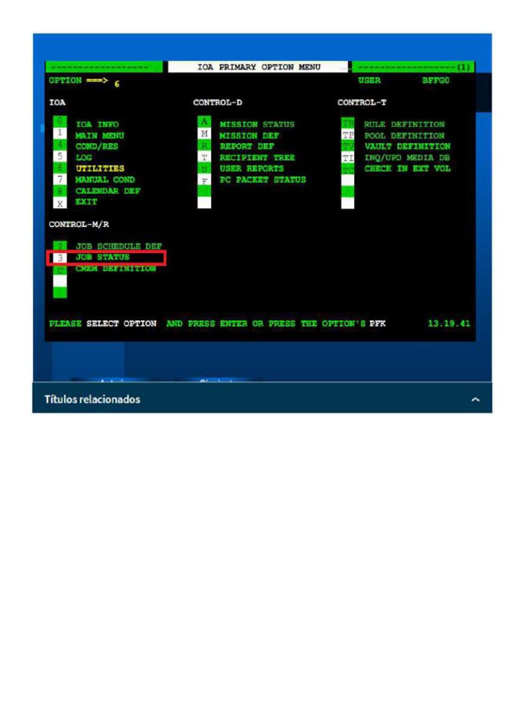 CONTROL M IOA MENU - Job Status 2 | PDF
