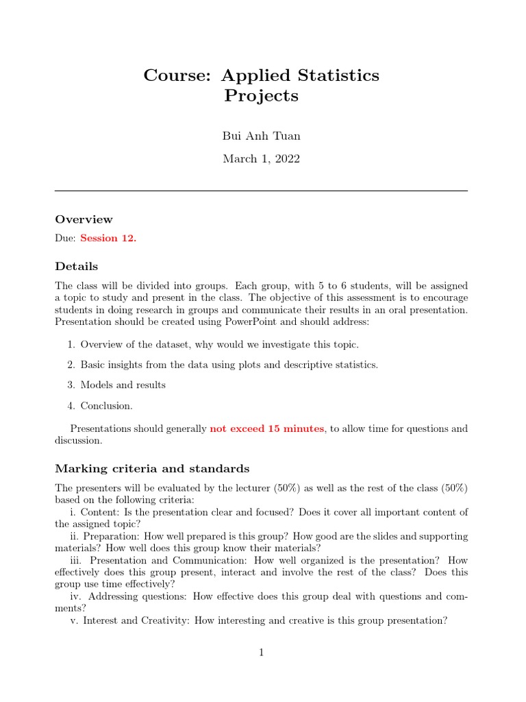 Course: Applied Statistics Projects: Bui Anh Tuan March 1, 2022 | PDF ...