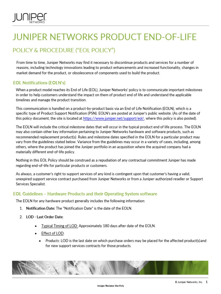 Juniper Networks Product End-Of-Life: Policy & Procedure ("Eol Policy") | PDF | Juniper Networks ...