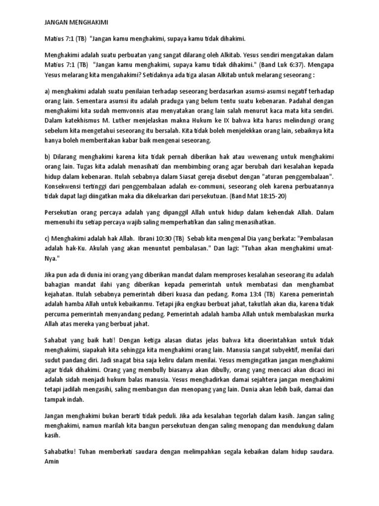 Larangan Menghakimi Menurut Alkitab | PDF | Agama & Spiritualitas