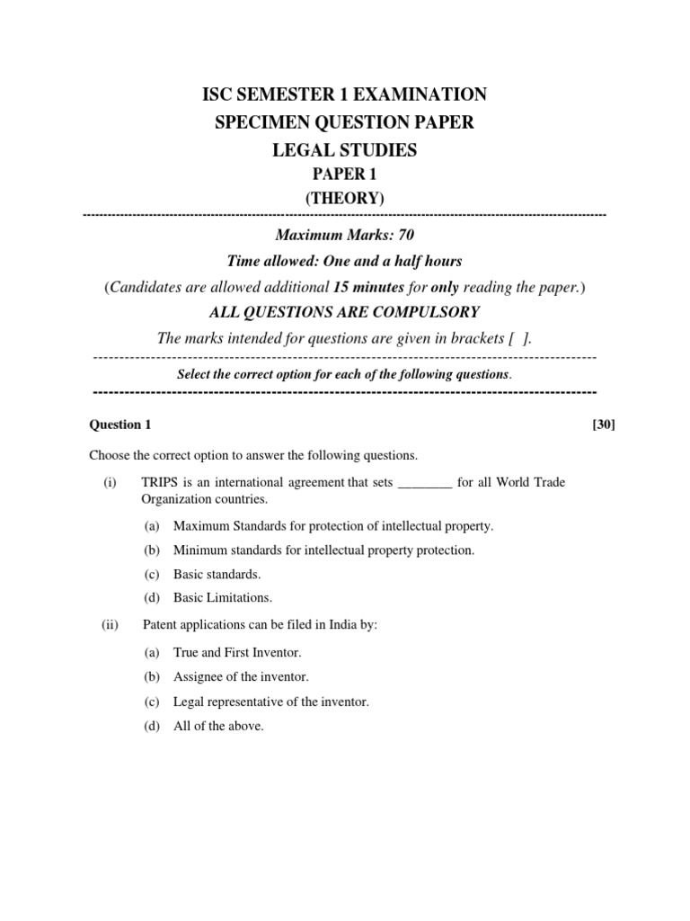 ISC Class 11 Legal Studies Specimen Paper | PDF | Alternative Dispute ...