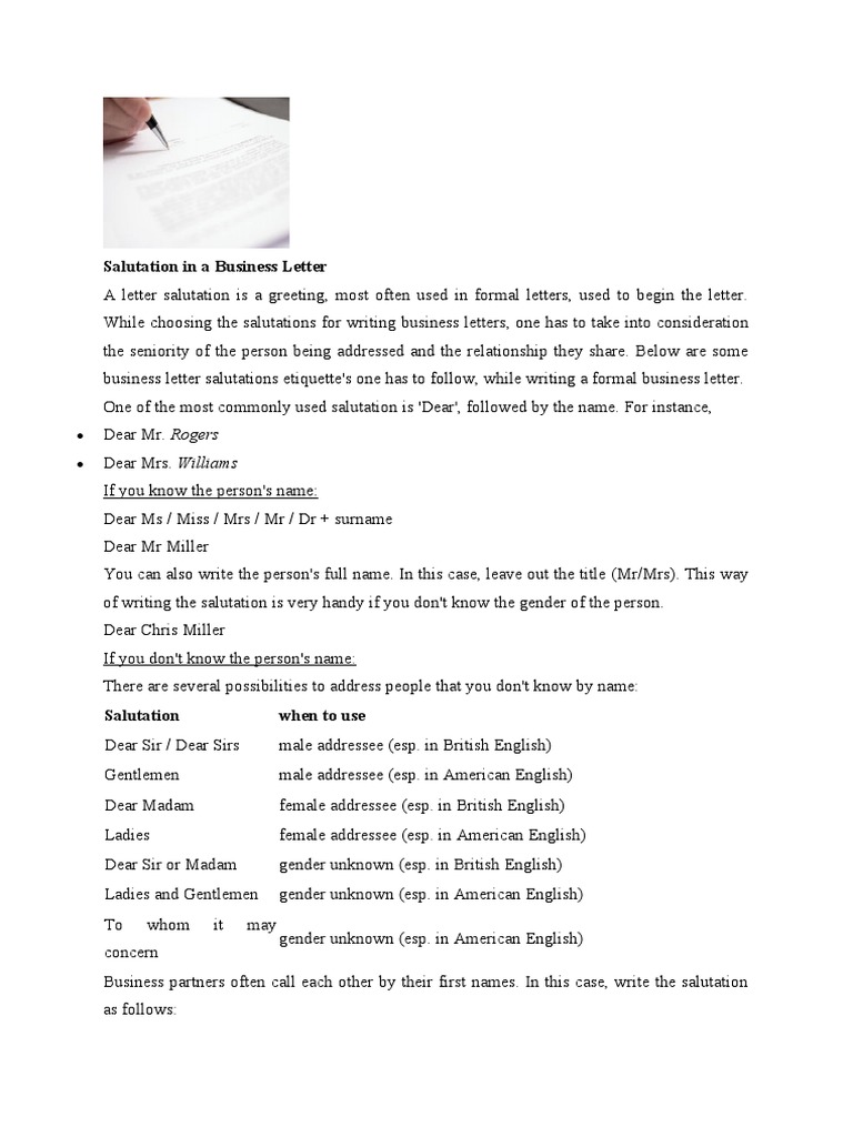 Salutation in A Business Letter | PDF | Writing | Human Communication