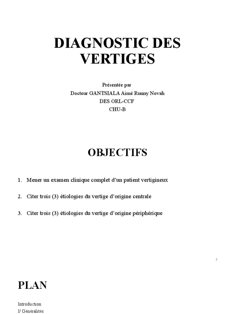 Diagnostic des vertiges : étiologies clés | PDF | vertige | Médecine ...