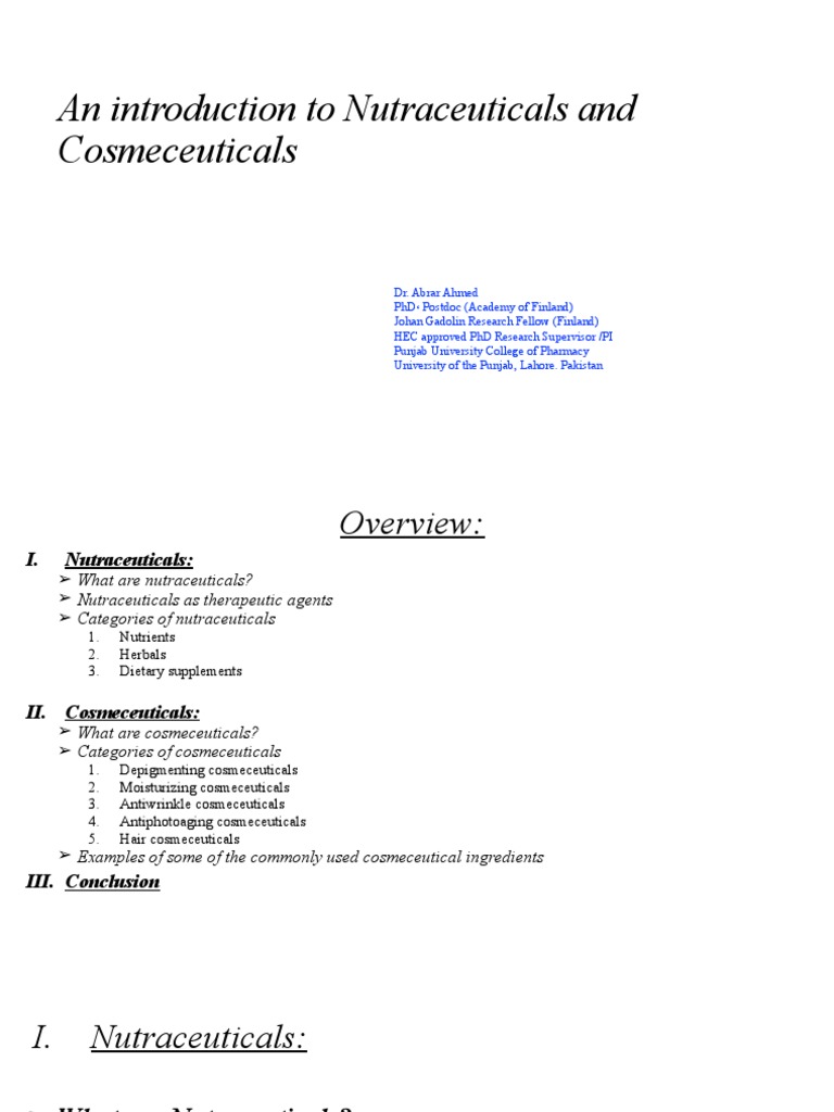 Introduction to Nutraceuticals & Cosmeceuticals | PDF | Nutraceutical ...
