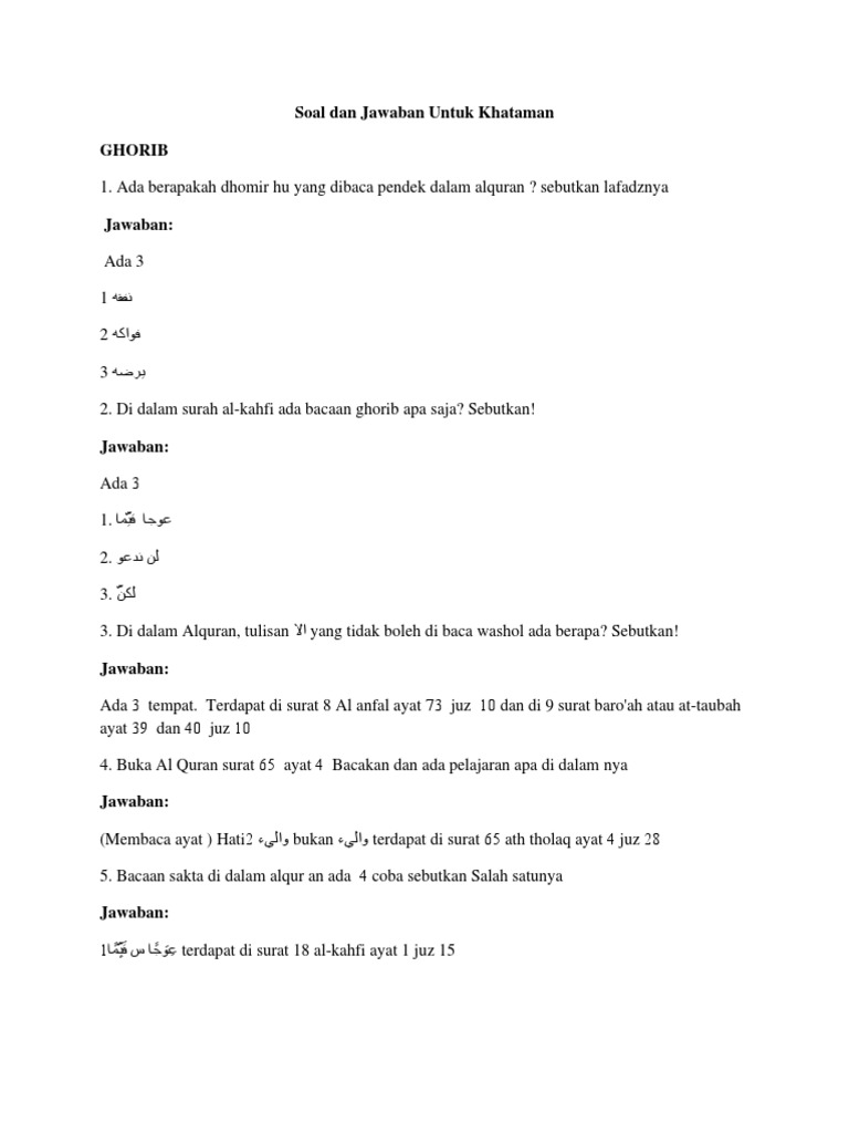 Soal Dan Jawaban Untuk Khataman | PDF