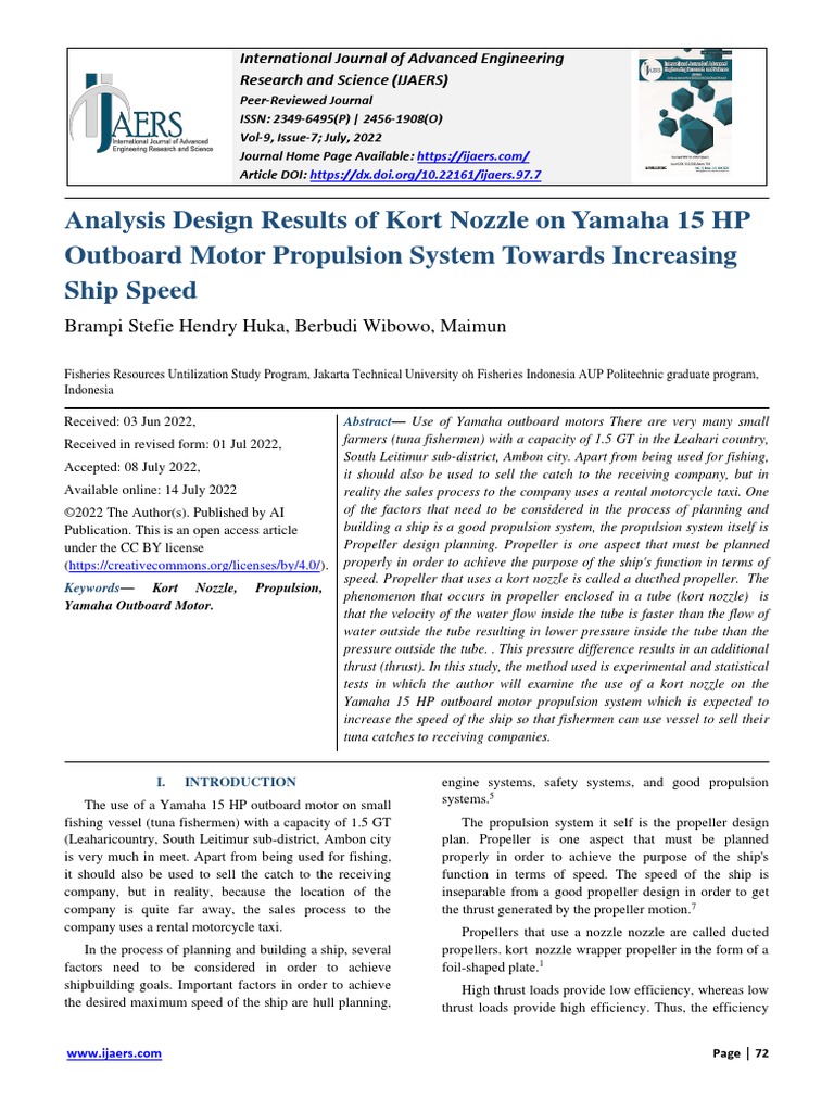 Analysis Design Results of Kort Nozzle On Yamaha 15 HP Outboard Motor ...