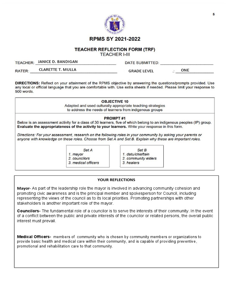 Teacher Reflection Form | PDF | Teachers | Behavior Modification