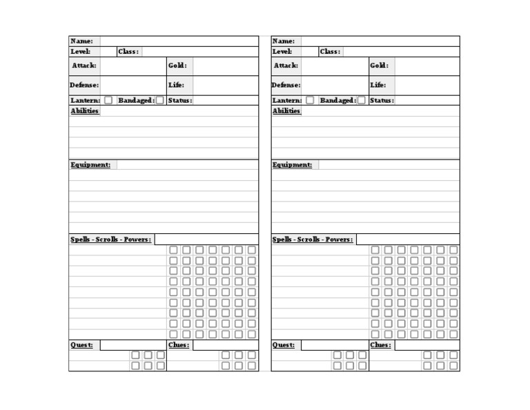 Four Against Darkness 4ad Double A4 Character Sheet Free | PDF