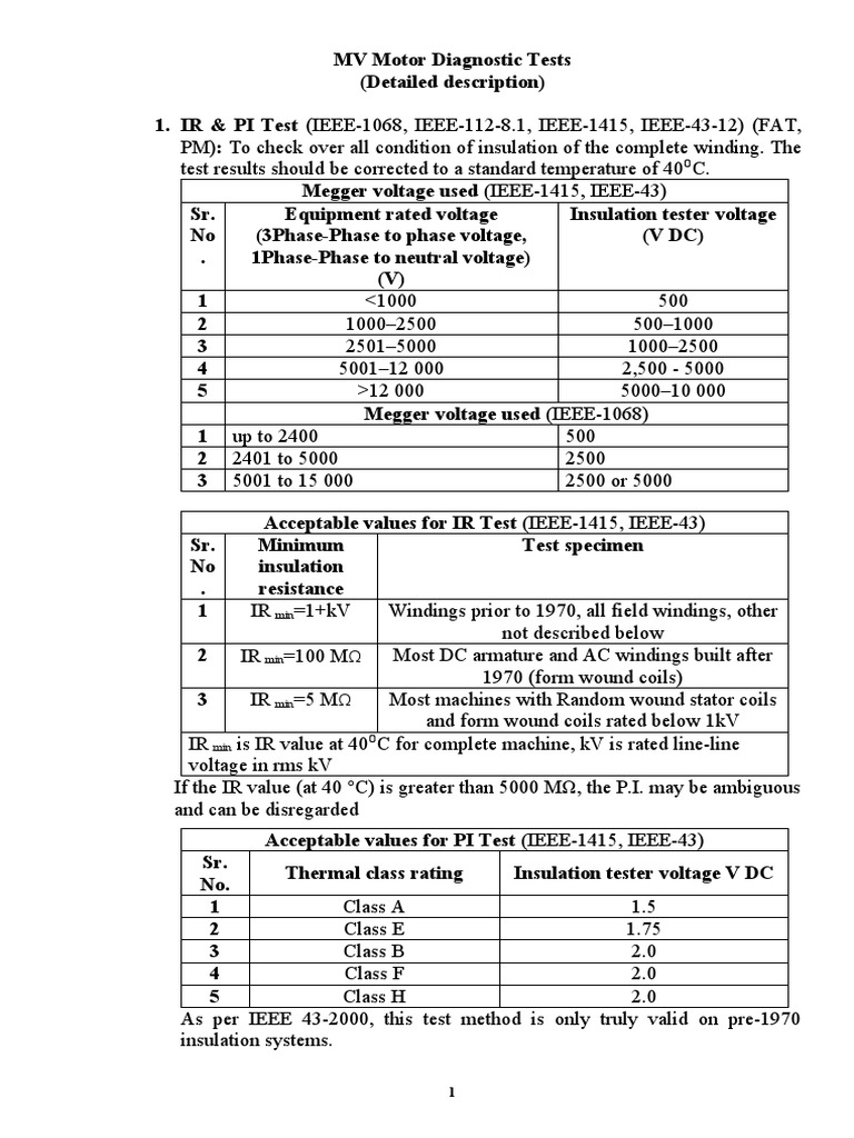 IR and PI Test-Summary | PDF | Equipment | Power (Physics)
