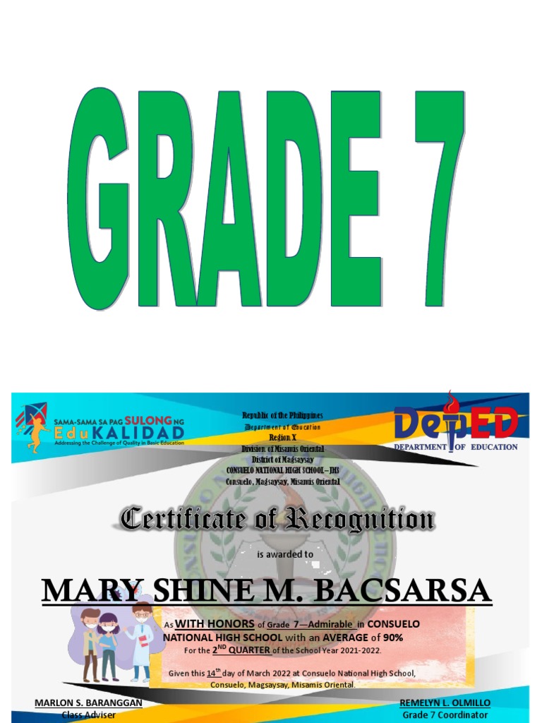 Certificate of Recognition G7-G8 (Sy 2021-2022) 2ND Quarter | PDF ...