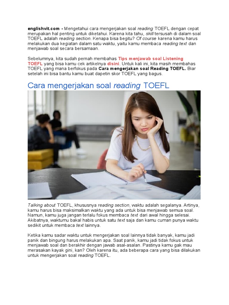 Cara Mengerjakan Soal Reading TOEFL | PDF