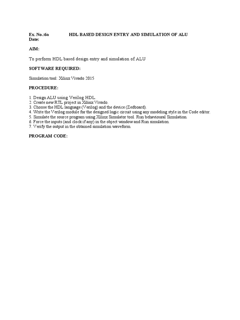 To Perform HDL Based Design Entry and Simulation of ALU | PDF | Hardware Description Language ...