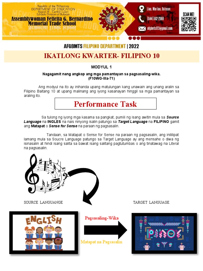 FILIPINO-10_Q3-Performance-Task-1 | PDF