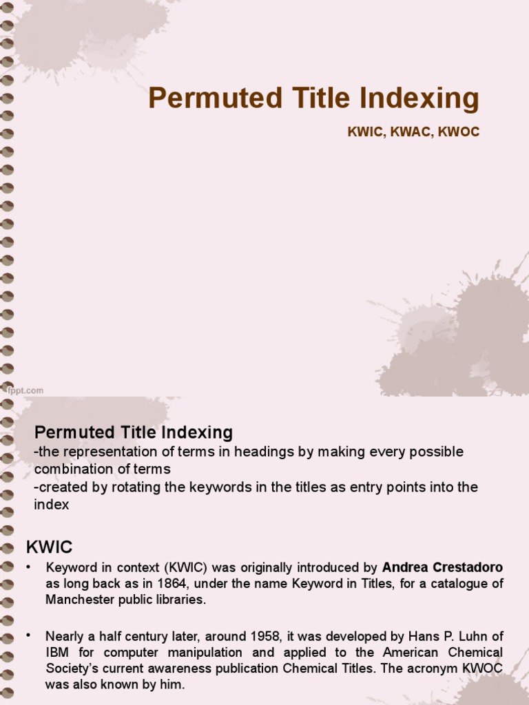 Permuted Title Indexing | PDF | Search Engine Indexing | Index Term