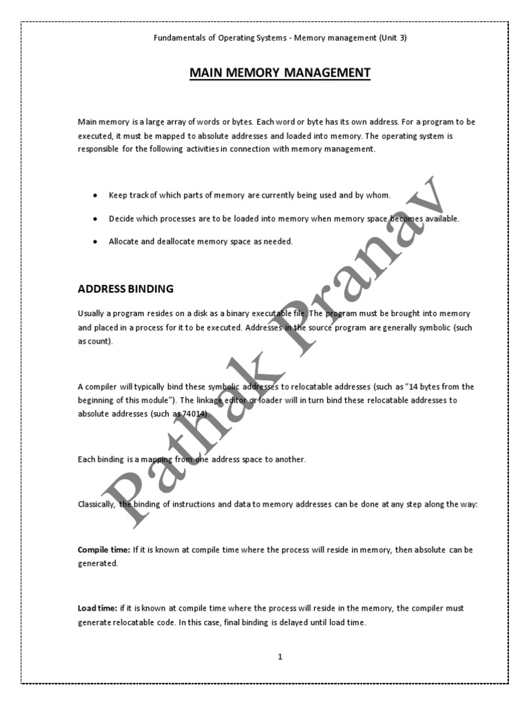 Fundamentals of Operating Systems Memory Management | PDF | Library ...