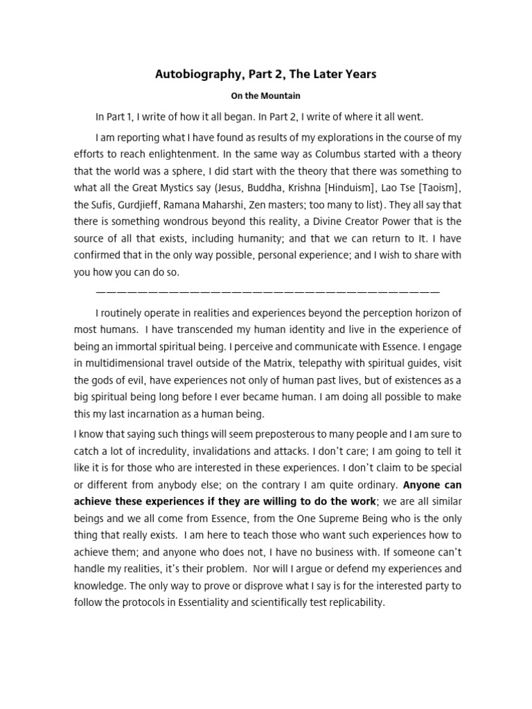 Autobiography, Part 2, The Later Years | PDF | Consciousness | Experience