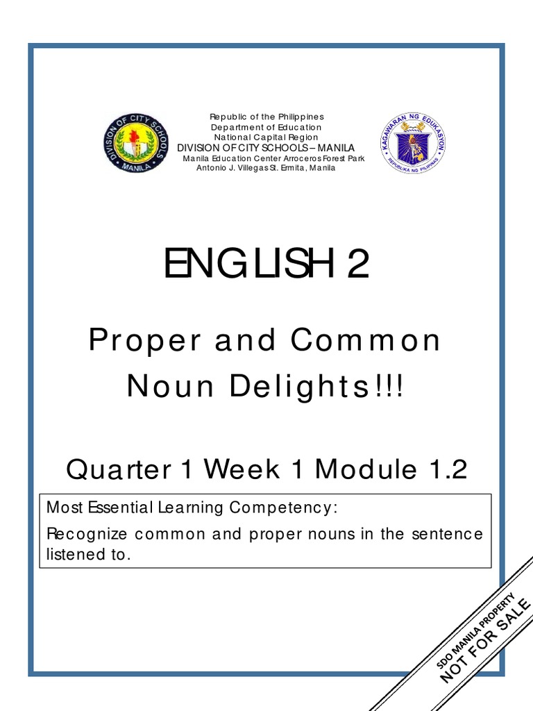 ENGLISH 2 - Q1 - W1 - Mod1.2 - Common and Proper Nouns | PDF