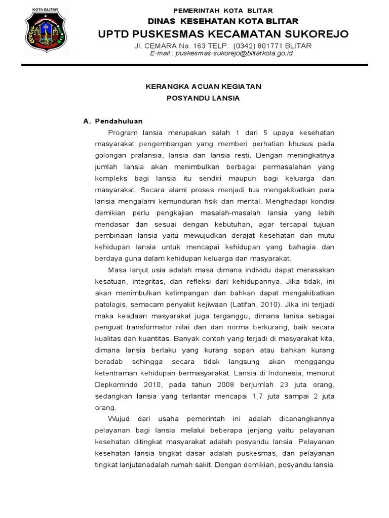 KAK Posyandu Lansia | PDF | Pengembangan Diri | Kesehatan Holistik