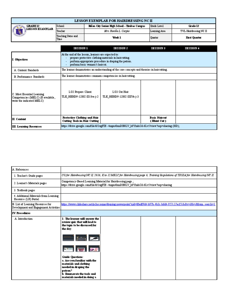 Hairdressing Lesson Plan for NC II | PDF | Learning | Applied Psychology