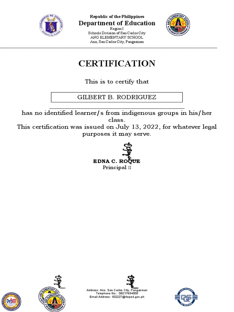 Certification With No Indigenous People and Learner Disabilities | PDF