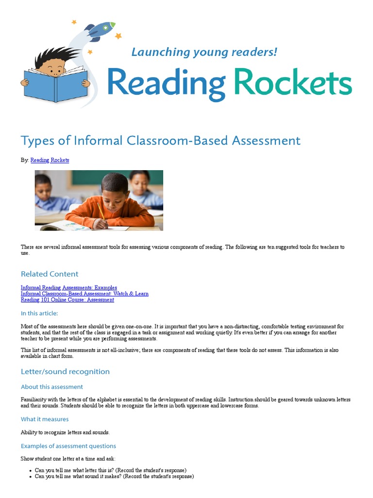 Types of Informal Classroom-Based Assessment | PDF | Reading ...