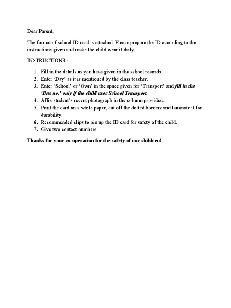 Format of ID Card & Instructions | PDF | Social Science