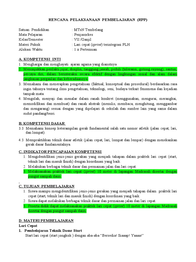 RPP Penjas Kls 7 | PDF
